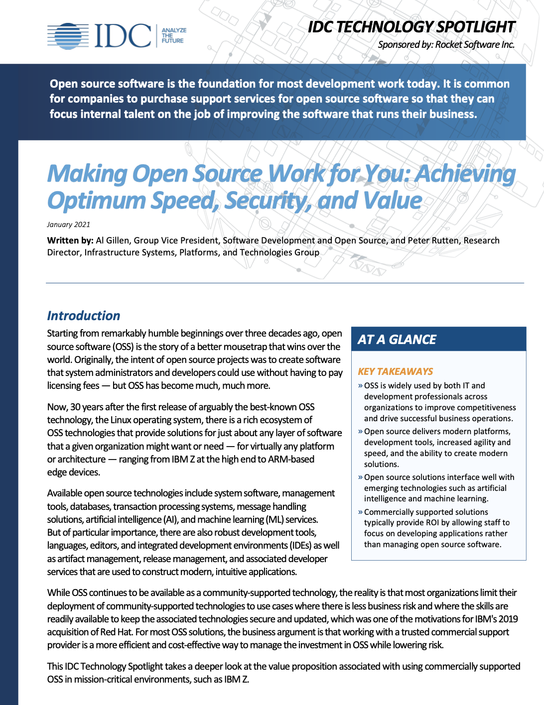 IDC Tech Spotlight: Making Open Source Work for You - Achieving Optimum Speed, Security and ...